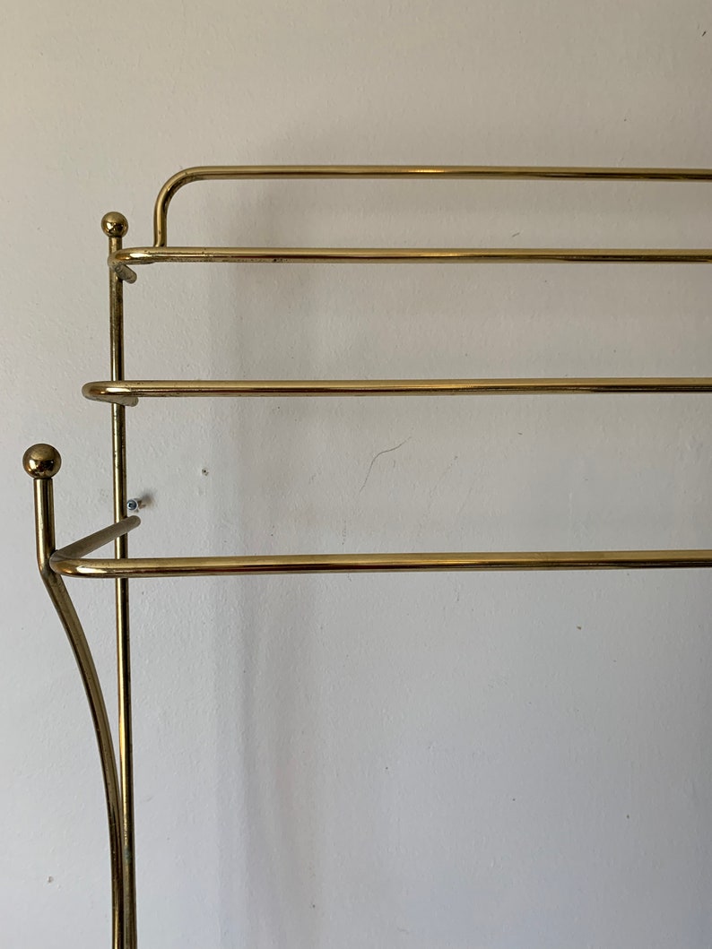 Vintage Mid-century Modern Brass Free Standing Towel Quilt Rack With 3 ...