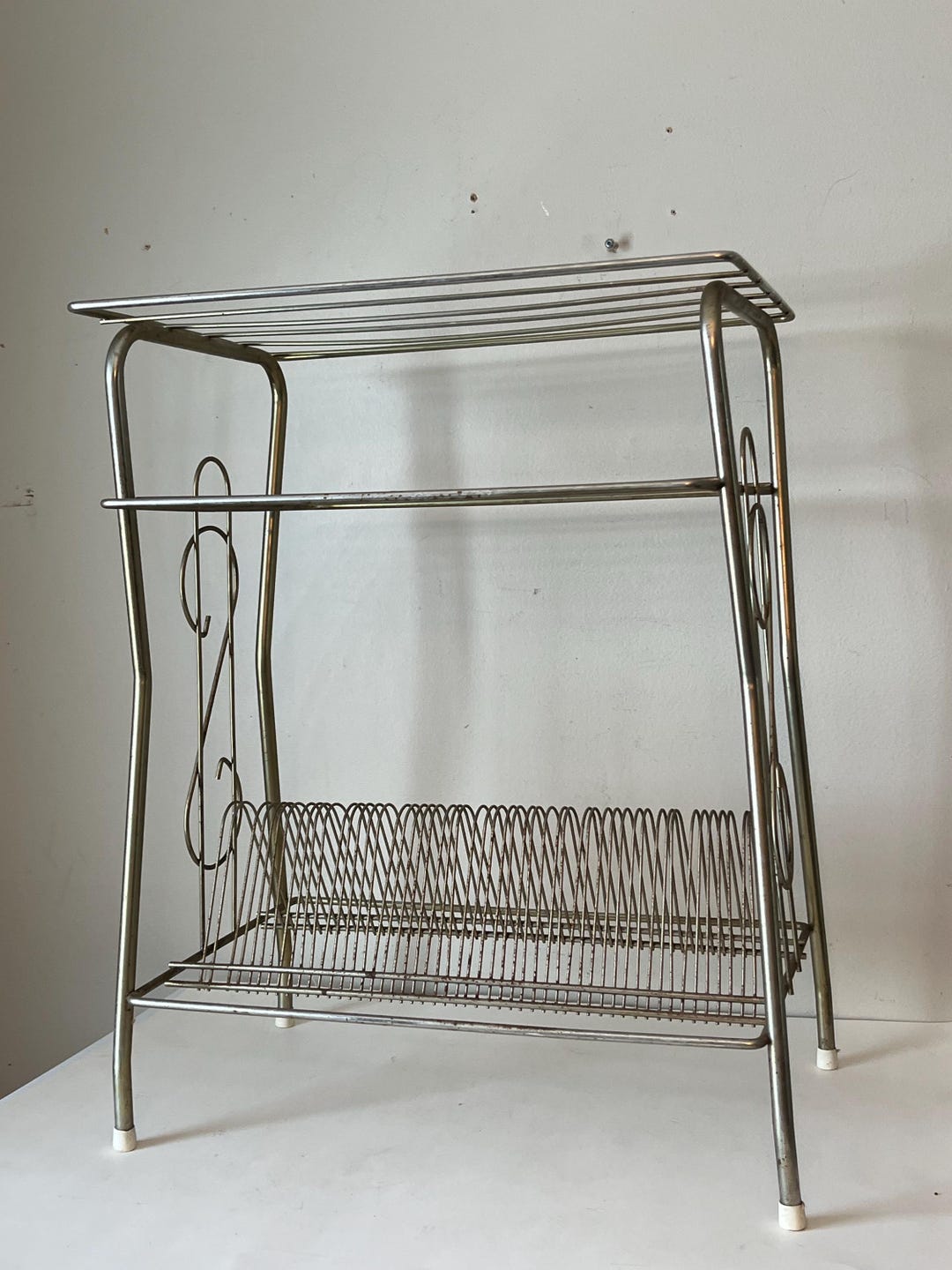 Vintage Style Metal Record Holder, 3 Tier LP Storage Stand, Retro Vinyl ...