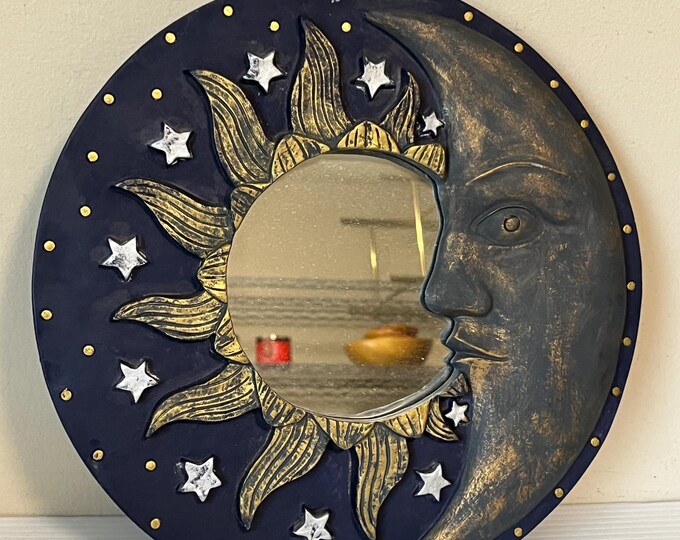 Vintage Celestial Mirror, Moon Sun Stars, 1990s Decor, Bohemian Wall ...