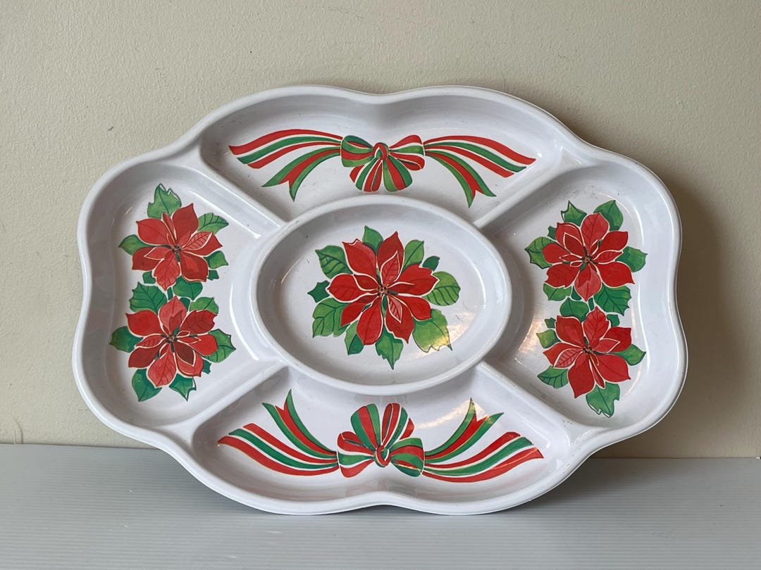 Retro Vintage Plastic Christmas Serving Tray, Holiday Party Platter ...