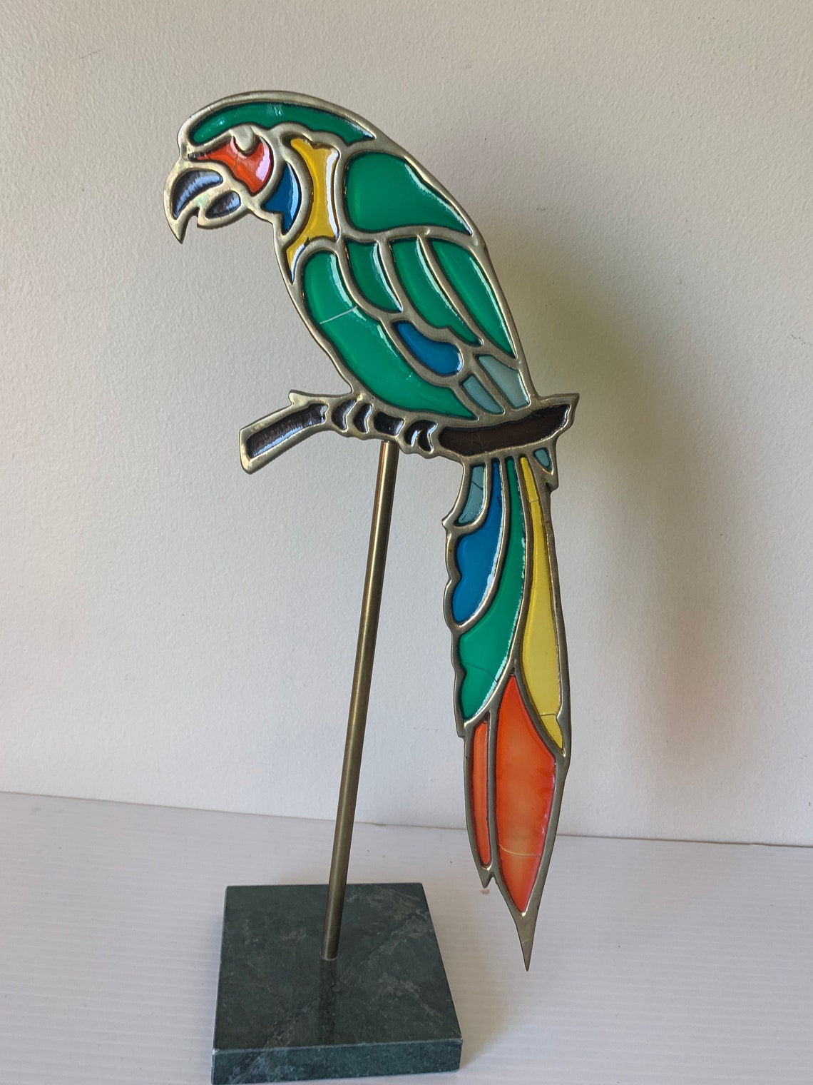 Stunning Vintage Stained Glass Parrot Perched on a Marble Base - Etsy