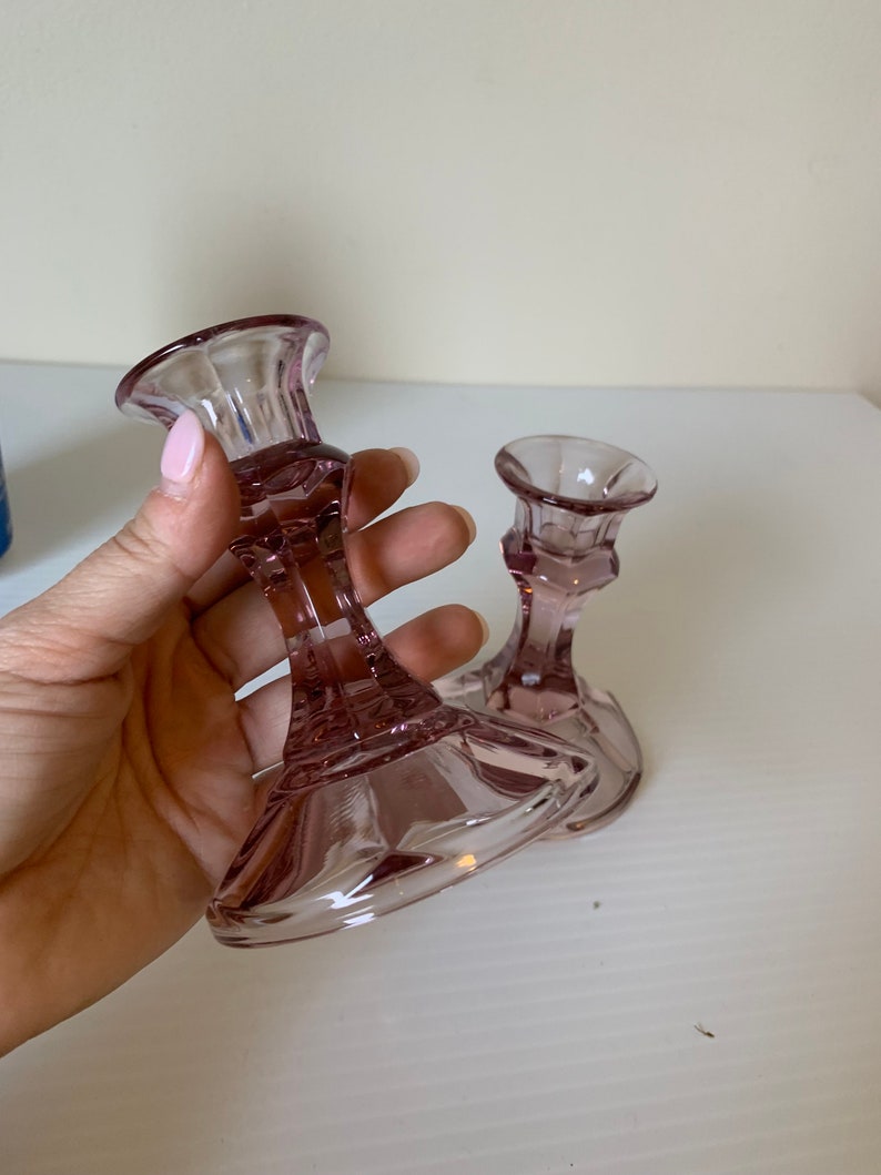 Vintage Lavender Pink Depression Glass Candlestick Holders in Excellent ...