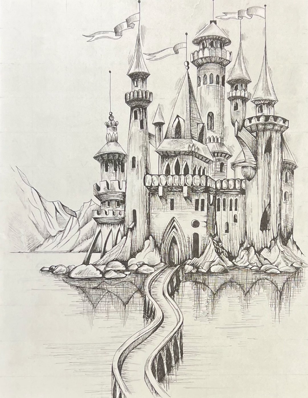 Pen Drawing of a Castle - Etsy