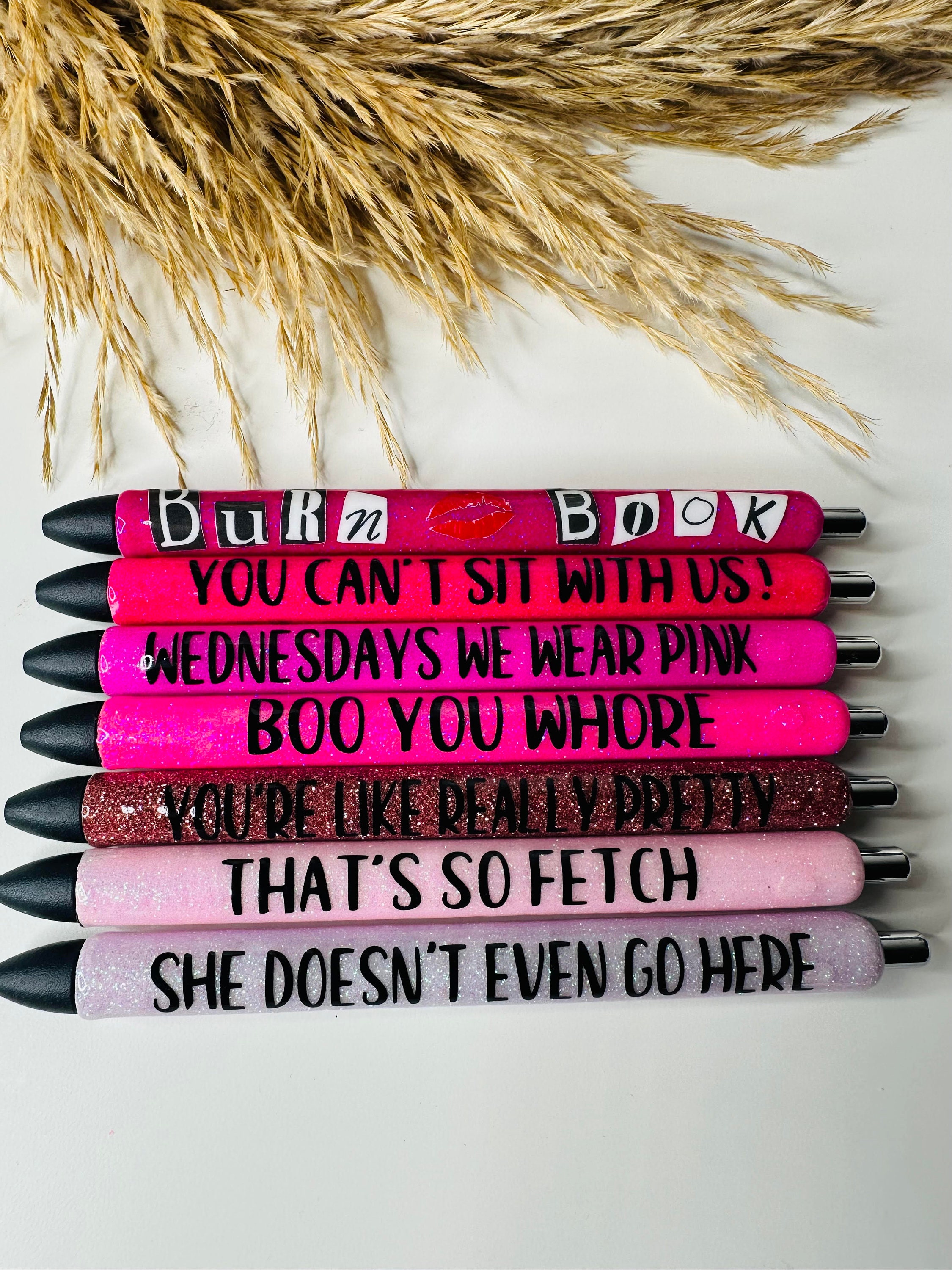 Mean Girls | Burnbook Pens | Pink Glitter Pens | Gift for Her - Etsy