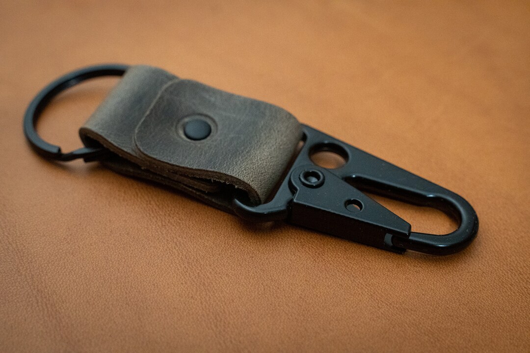 Premium Leather Keychain With Clasp — Gray/brown - Etsy