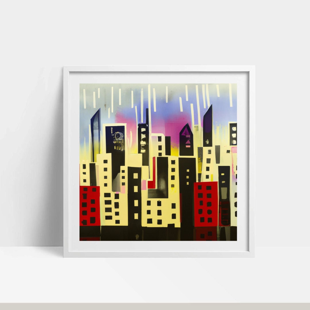 Printable Bauhaus Style Art, Skyline in the Rain - Etsy