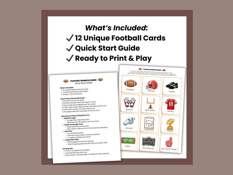 Football Memory Game Printable for Kids | Matching Game Activity ...
