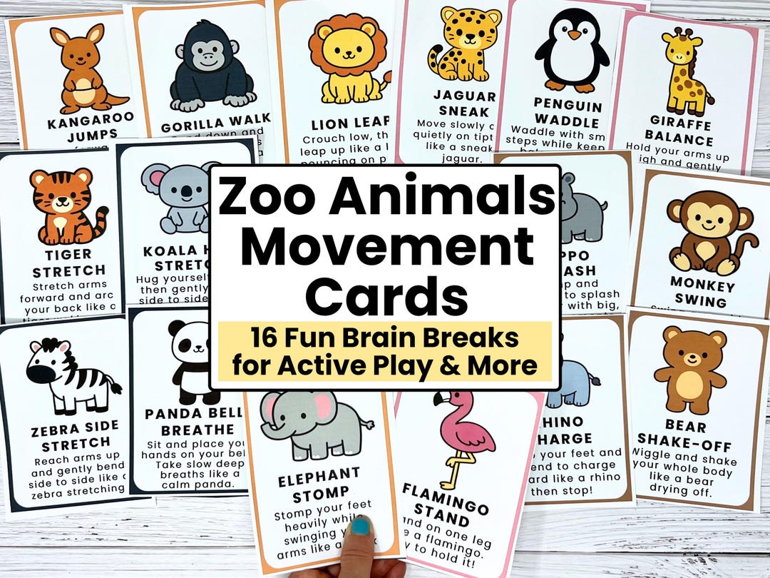 Zoo Animals Movement Cards for Kids | Brain Breaks, Gross Motor ...