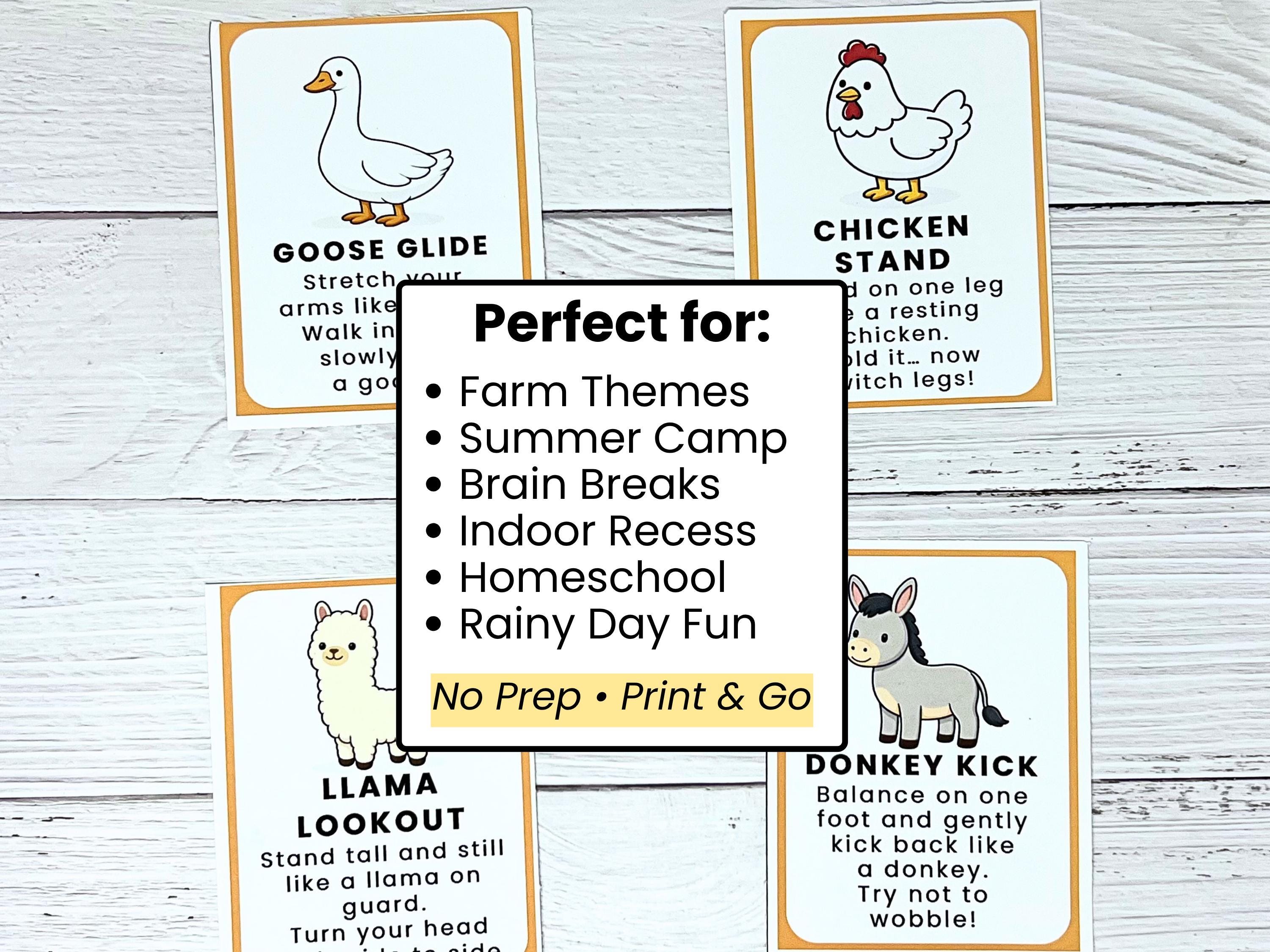Farm Animal Movement Cards for Kids | Brain Breaks | Gross Motor ...
