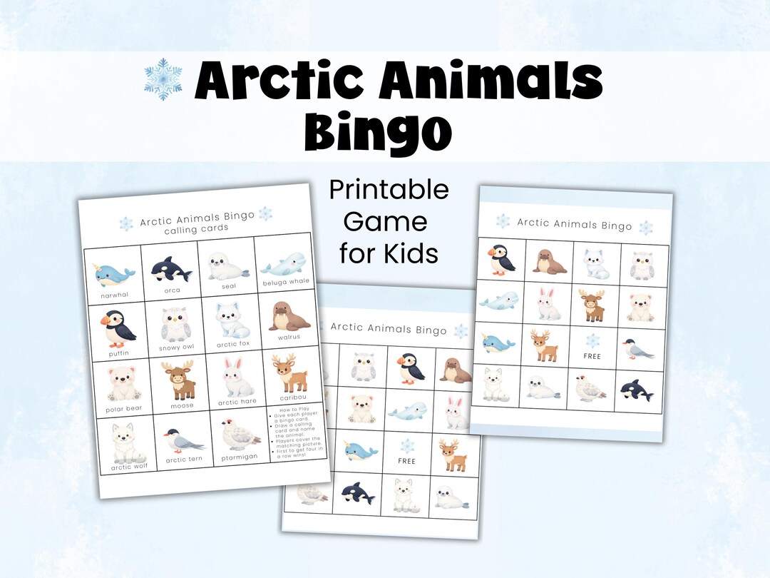 Arctic Animals Bingo | Printable Game for Kids | Winter Classroom ...