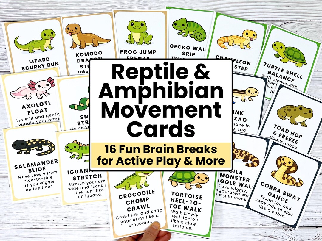Reptile & Amphibian Movement Cards for Kids | Printable Brain Breaks ...