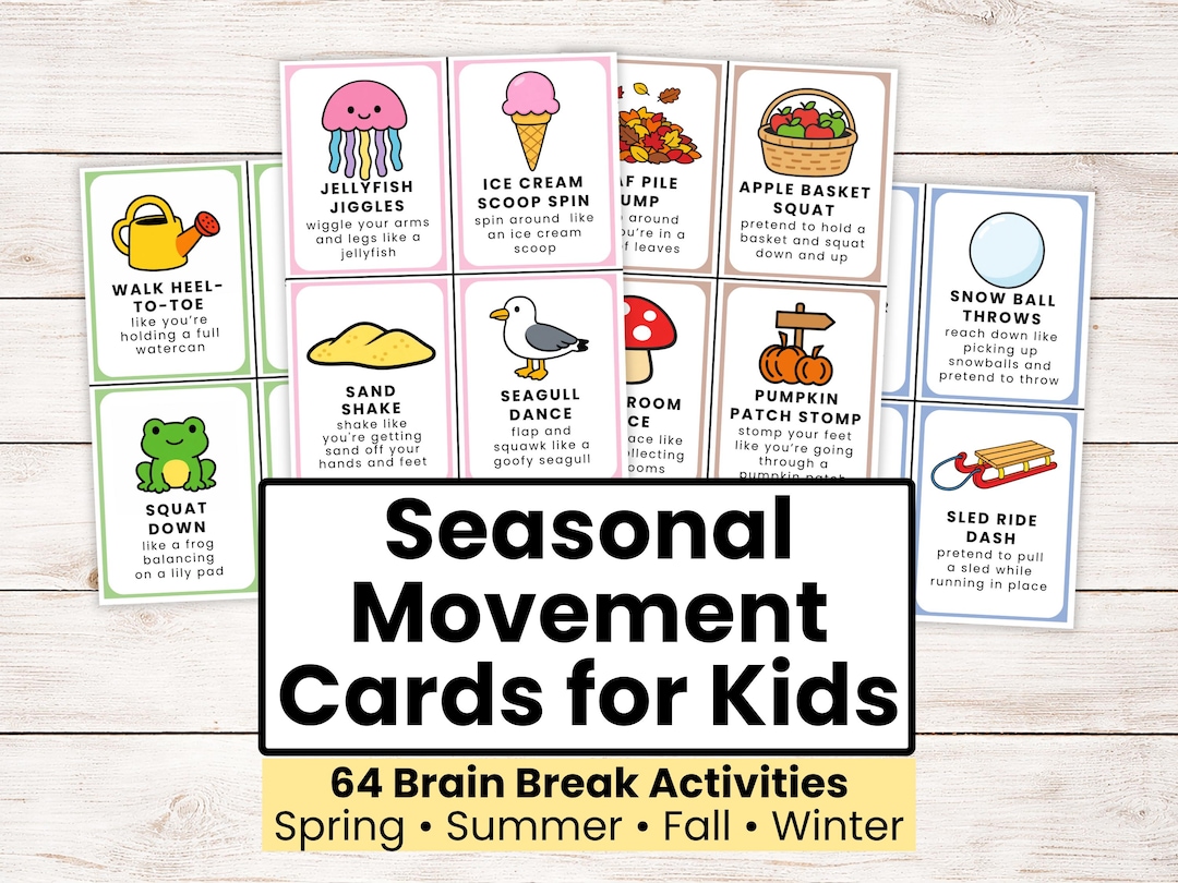 Seasonal Movement Cards for Kids Bundle | Spring Summer Fall Winter ...
