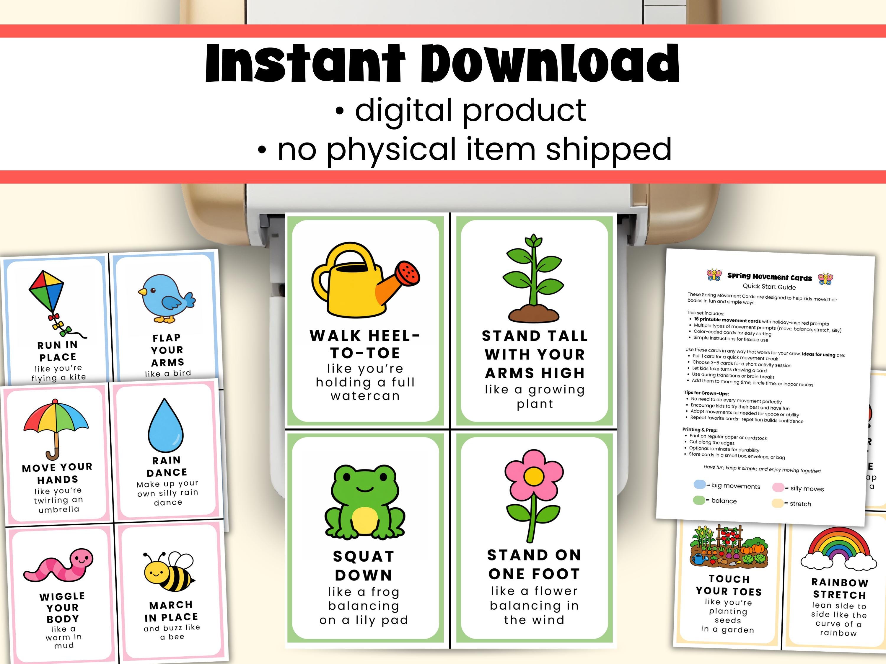 Spring Movement Cards for Kids | Brain Break Activities | Indoor ...