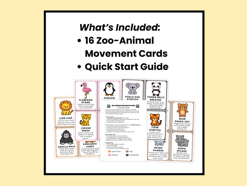 Zoo Animals Movement Cards for Kids | Brain Breaks, Gross Motor ...