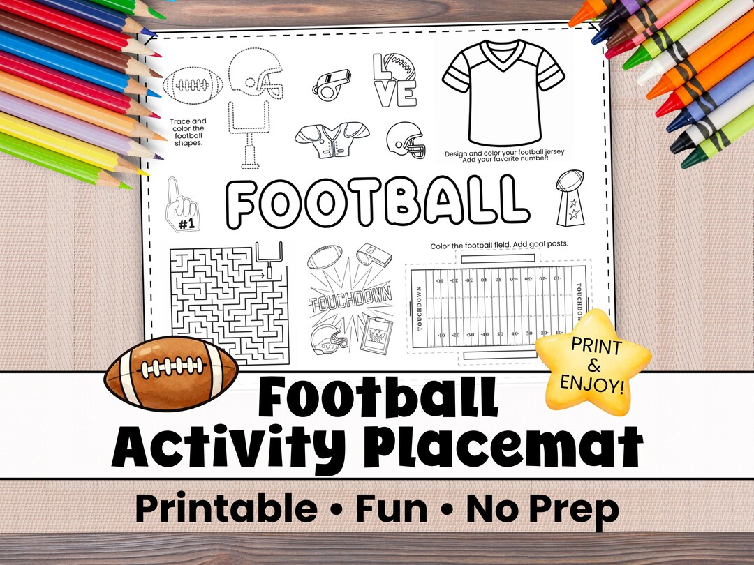 Football Activity Placemat Printable for Kids | Sports Themed Coloring ...