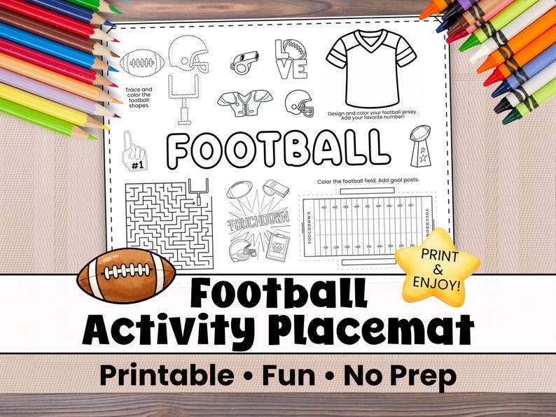 Football Activity Placemat Printable for Kids | Sports Themed Coloring ...