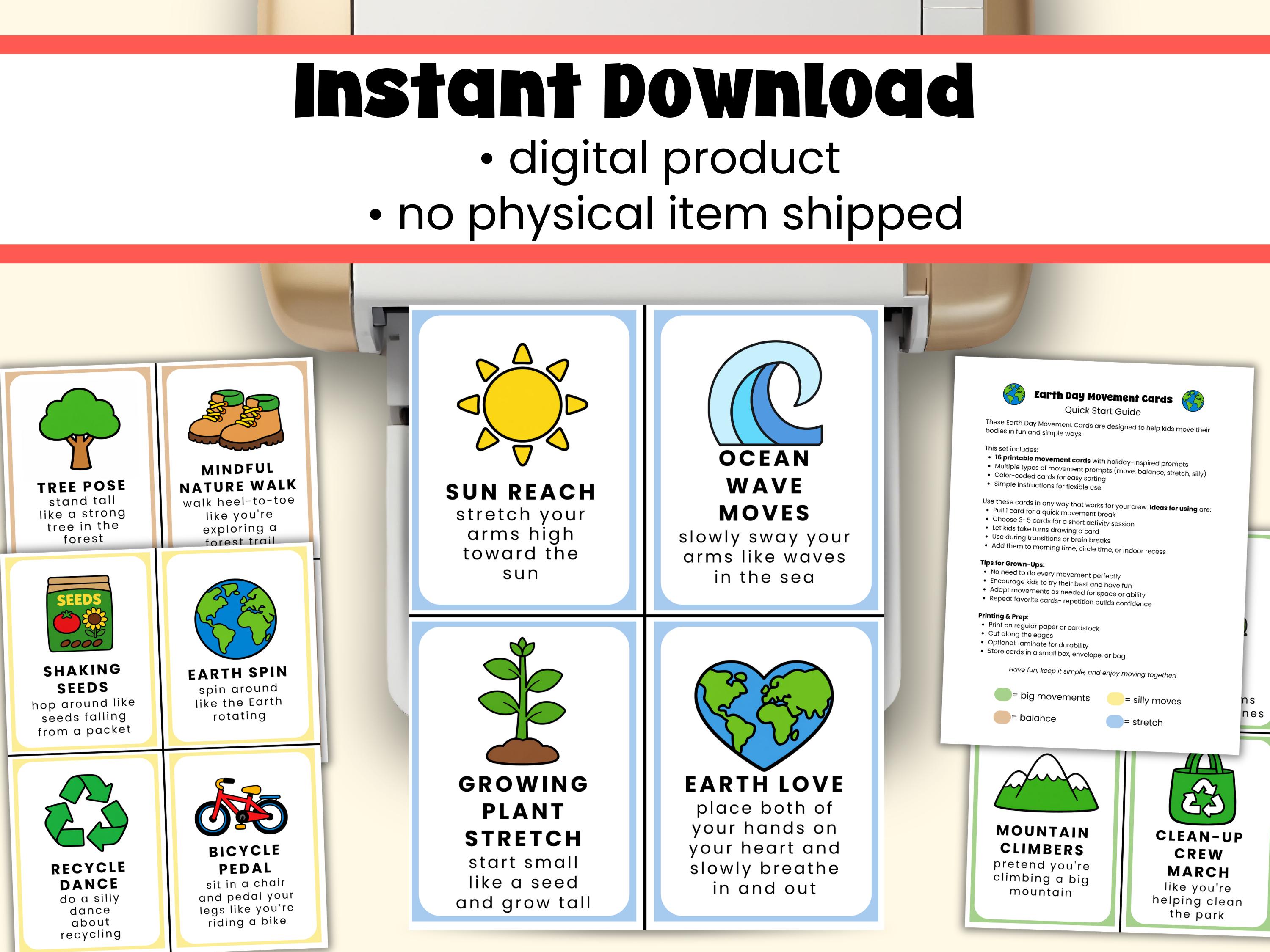Earth Day Movement Cards for Kids | Brain Breaks, Gross Motor ...