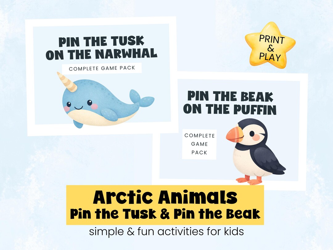Pin the Tusk (narwal) & Pin the Beak (puffin) | Arctic Animals ...