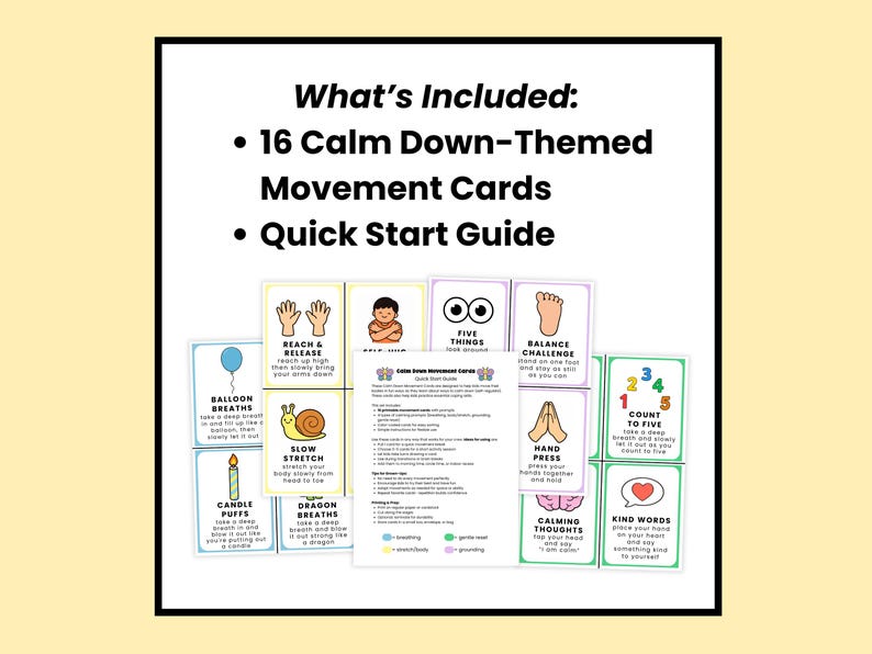 Calm Down Movement Cards for Kids | Coping Skills Activities | Social ...