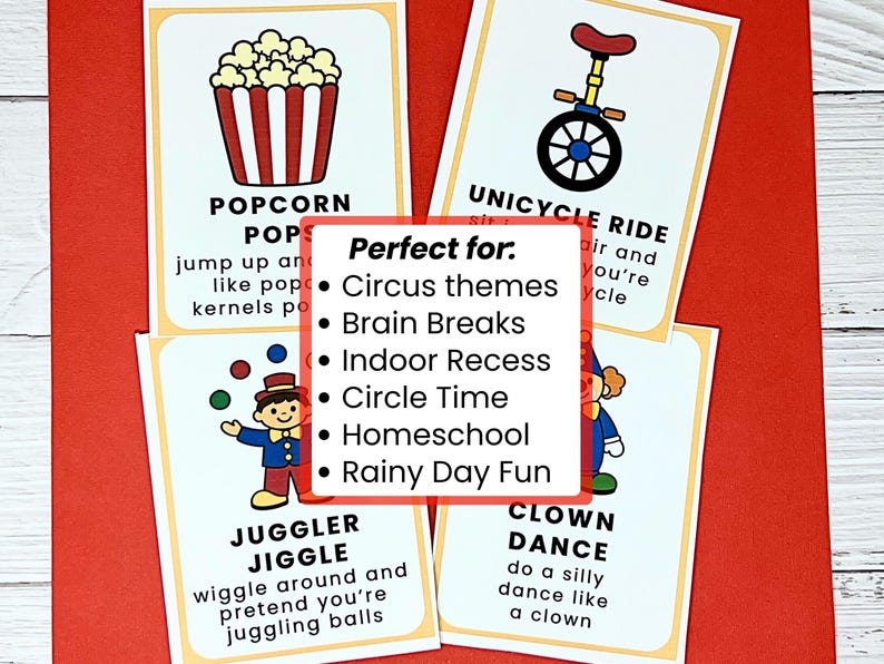 Circus Movement Cards for Kids | Brain Breaks | Gross Motor Activities ...