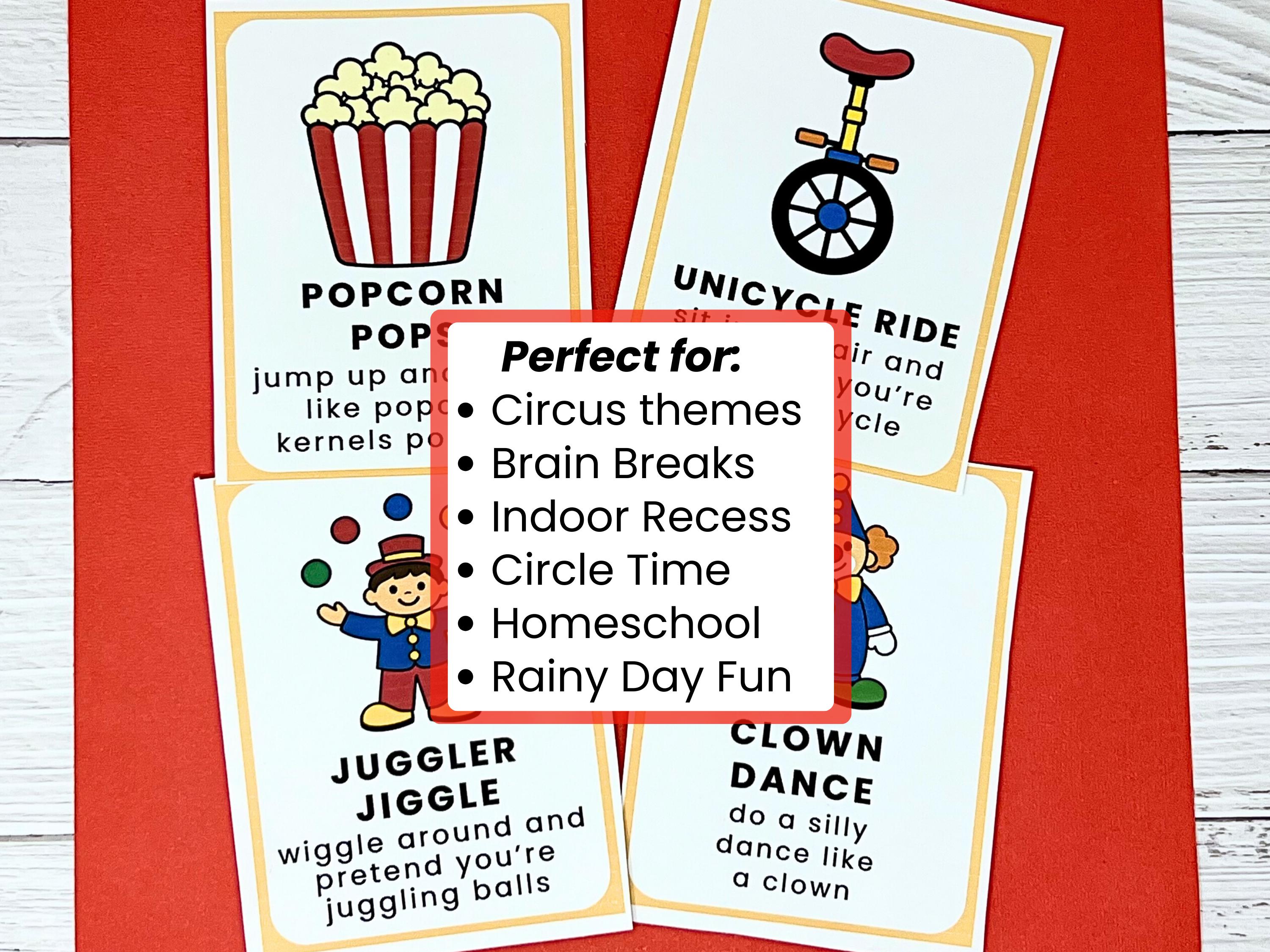 Circus Movement Cards for Kids | Brain Breaks | Gross Motor Activities ...