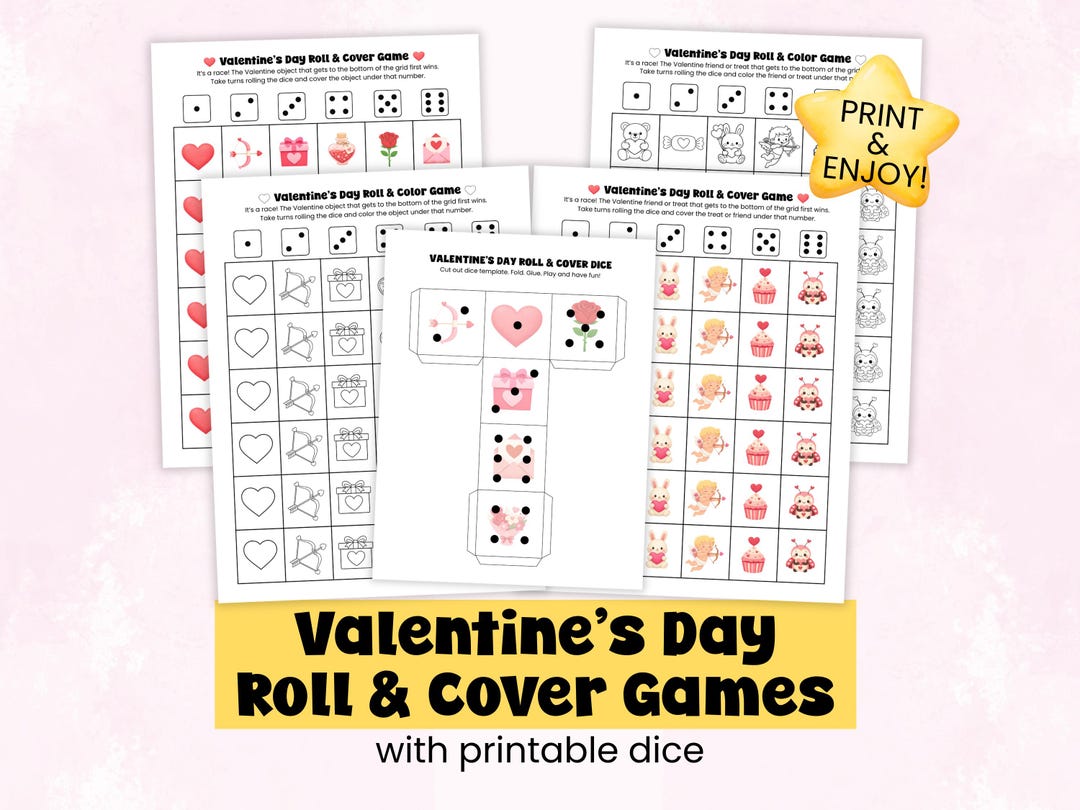 Valentine’s Day Roll & Cover Games for Kids | Printable Dice Game ...