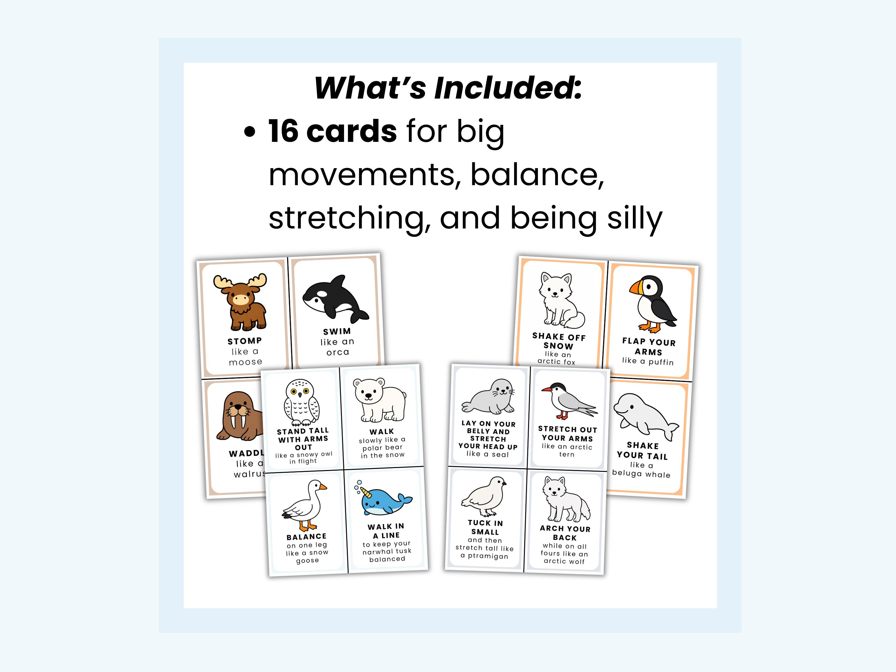 Arctic Animals Movement Cards for Kids | Indoor Brain Breaks and Gross ...