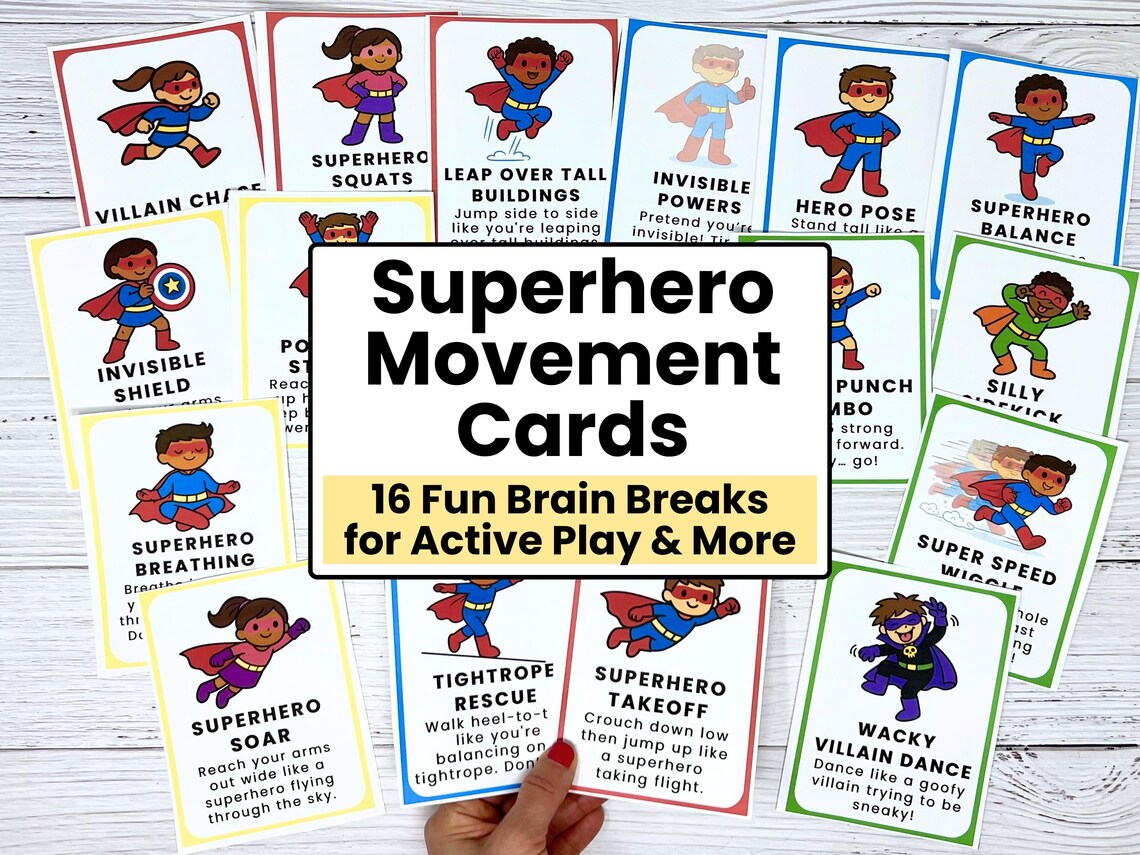 Superhero Movement Cards for Kids | Brain Breaks | Gross Motor Activity ...