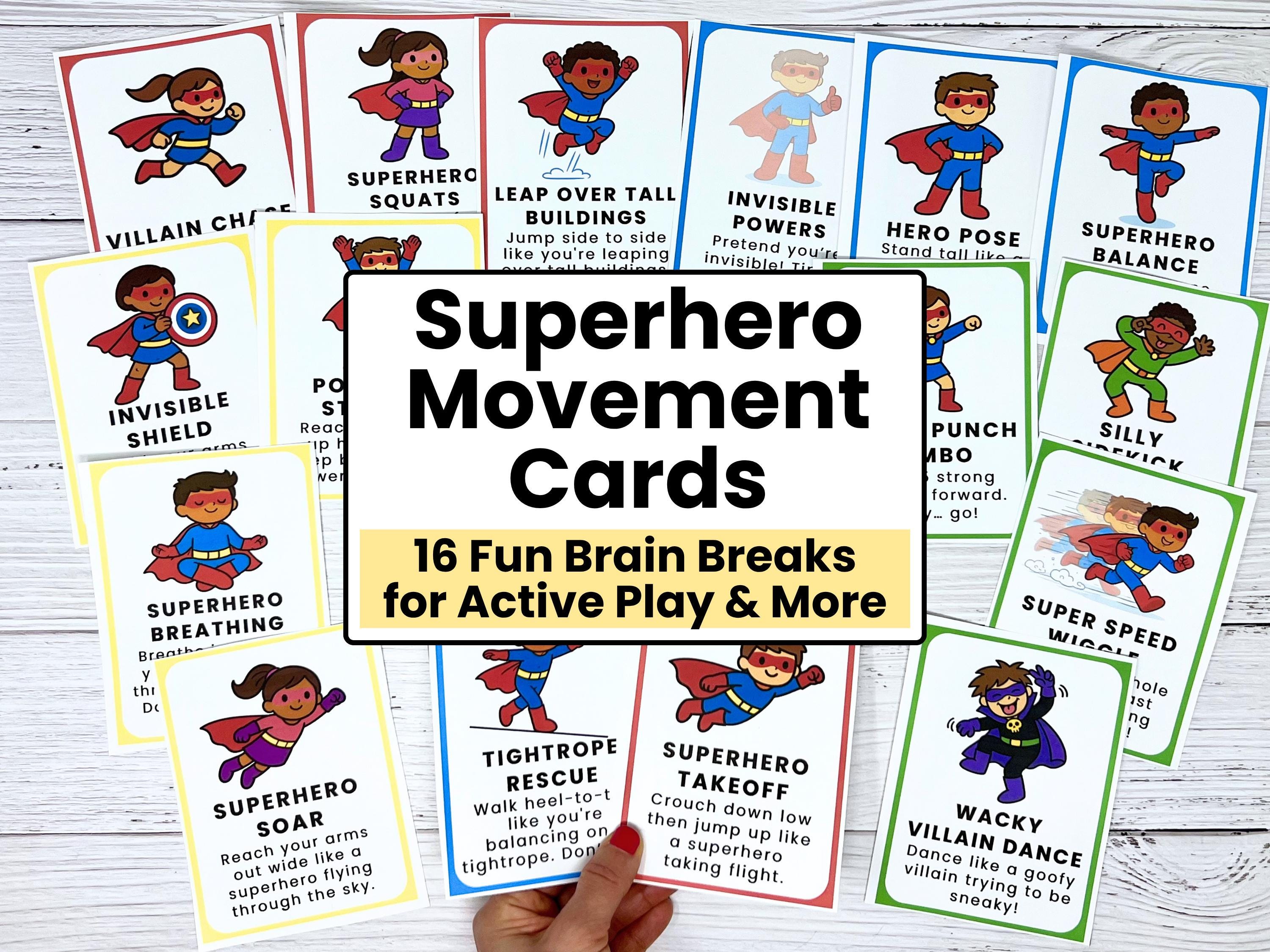 Superhero Movement Cards for Kids | Brain Breaks | Gross Motor Activity ...