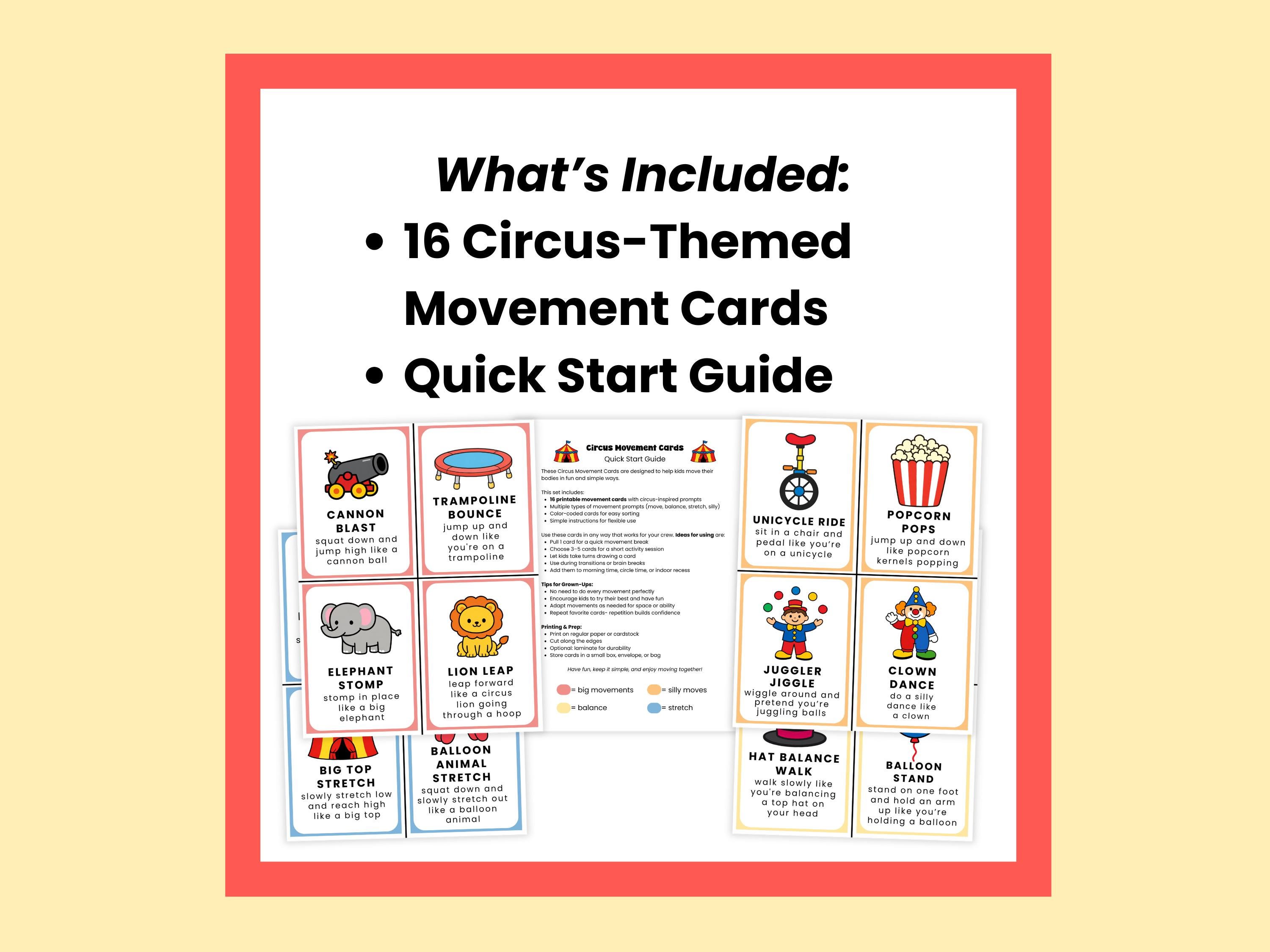 Circus Movement Cards for Kids | Brain Breaks | Gross Motor Activities ...