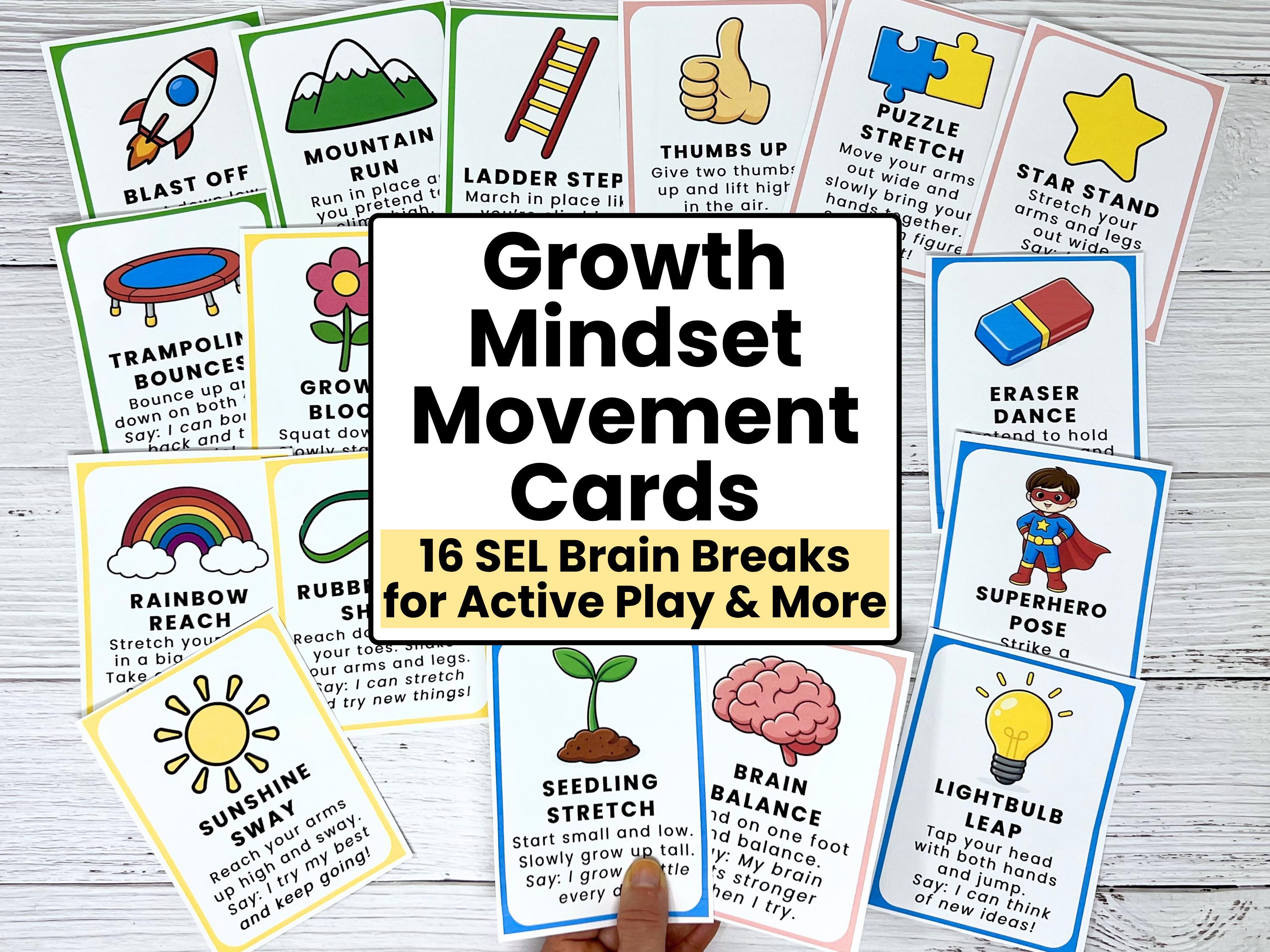 Growth Mindset Movement Cards for Kids | Brain Break Cards | Circle ...