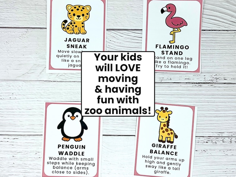 Zoo Animals Movement Cards for Kids | Brain Breaks, Gross Motor ...