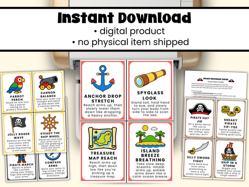 Pirate Movement Cards for Kids | Brain Breaks, Gross Motor Activity ...