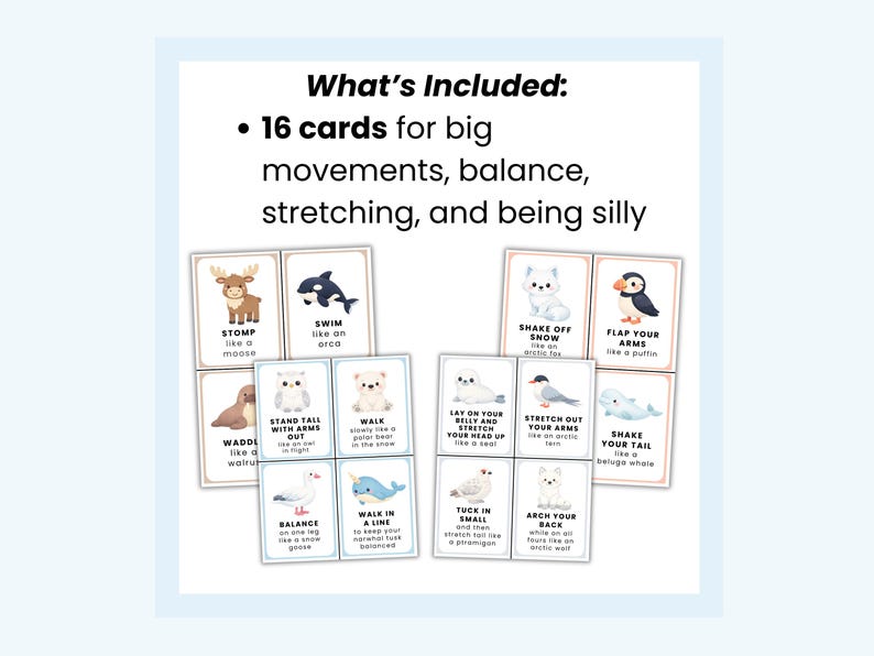 Arctic Animals Movement Cards for Kids | Indoor Brain Breaks and Gross ...