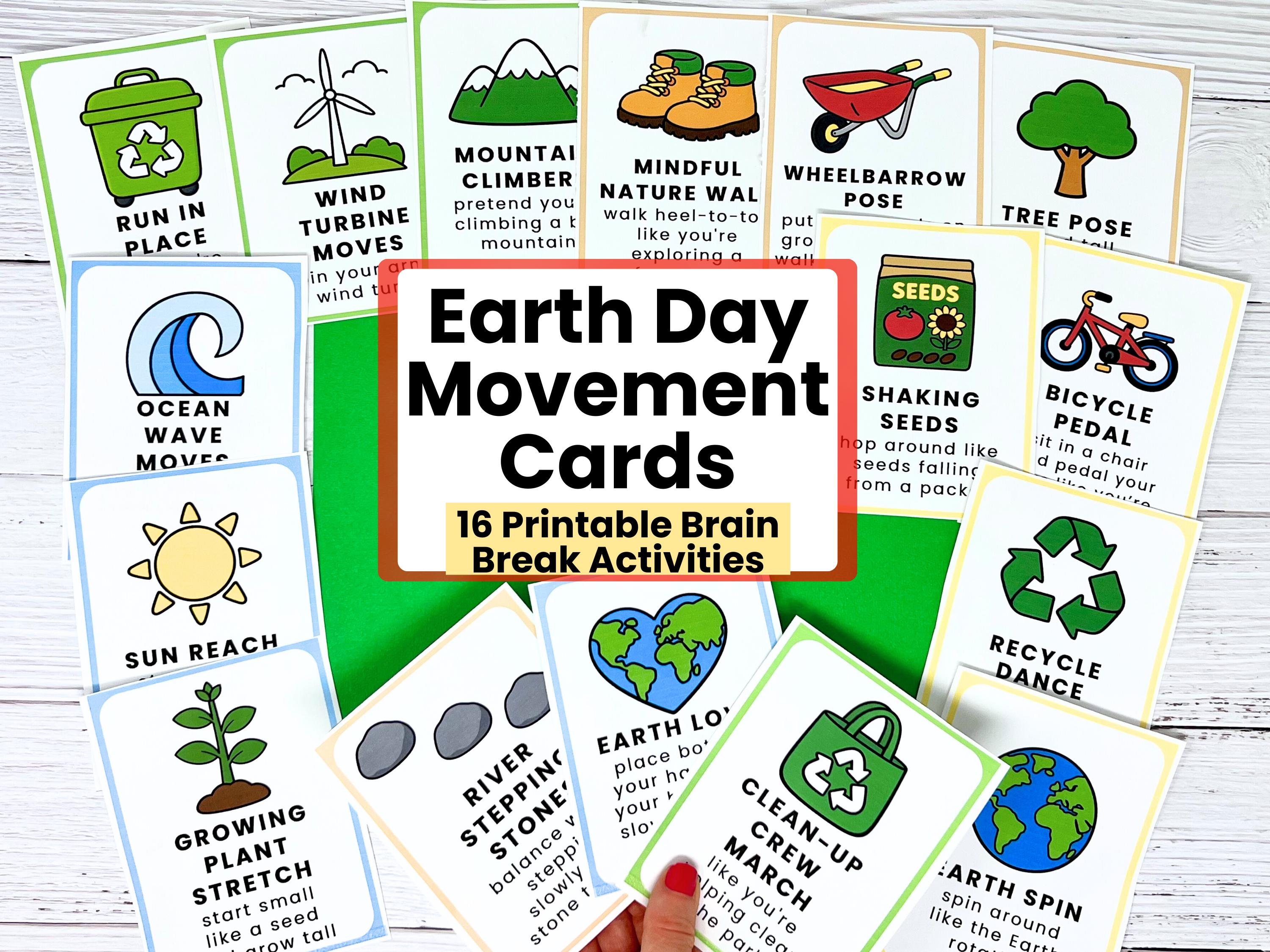 Earth Day Movement Cards for Kids | Brain Breaks, Gross Motor ...