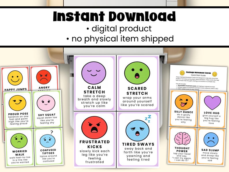 Feelings Movement Cards for Kids | Emotions Activities | Social ...