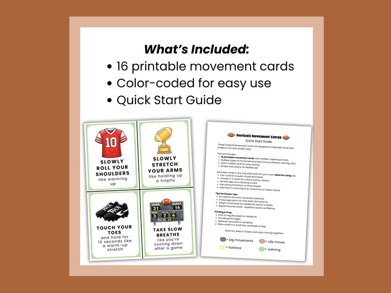 Football Movement Cards for Kids | Fun Brain Breaks & Indoor Recess ...