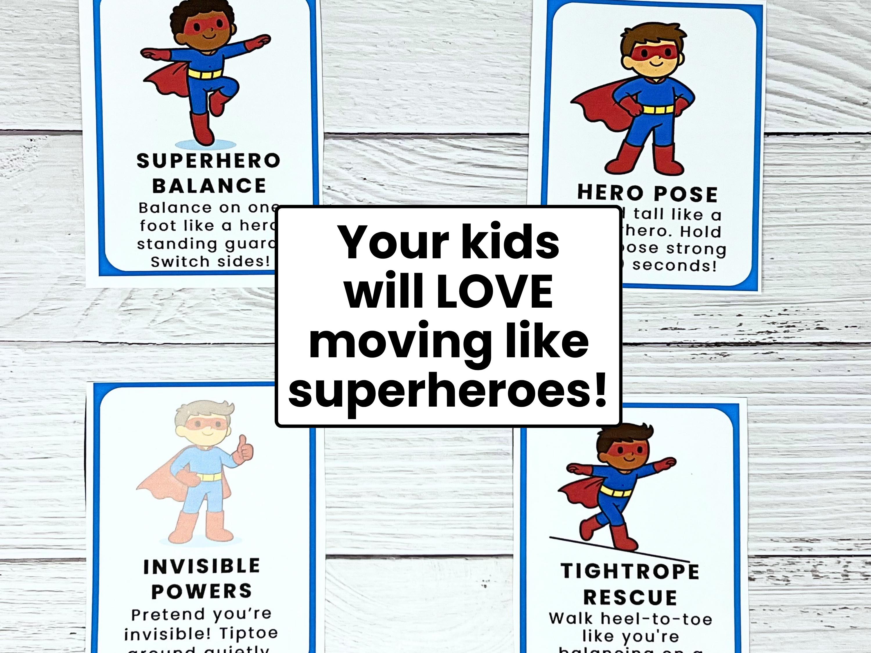 Superhero Movement Cards for Kids | Brain Breaks | Gross Motor Activity ...