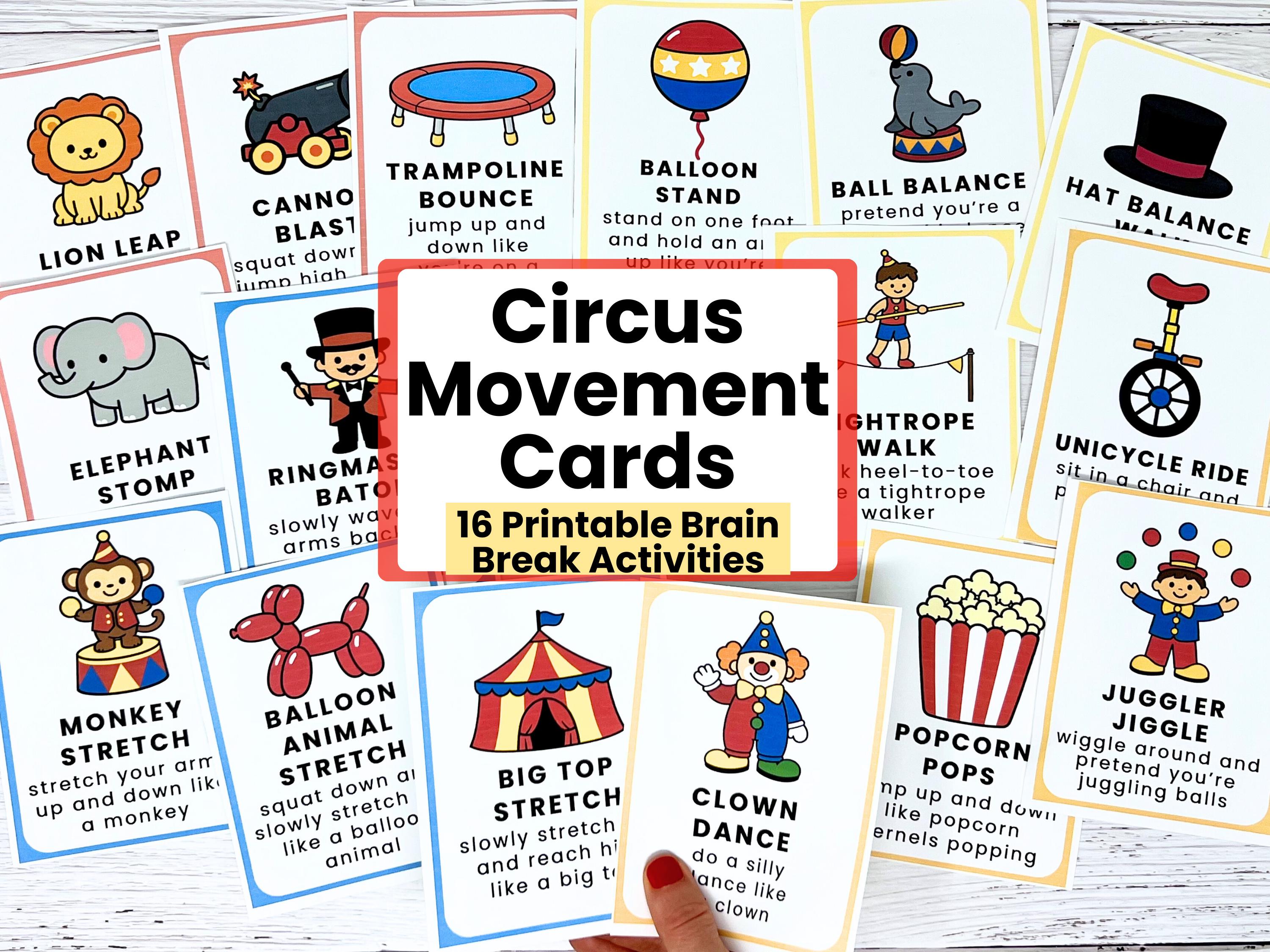 Circus Movement Cards for Kids | Brain Breaks | Gross Motor Activities ...