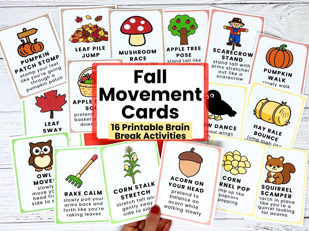 Fall Movement Cards for Kids | Autumn Brain Break Cards | Gross Motor ...