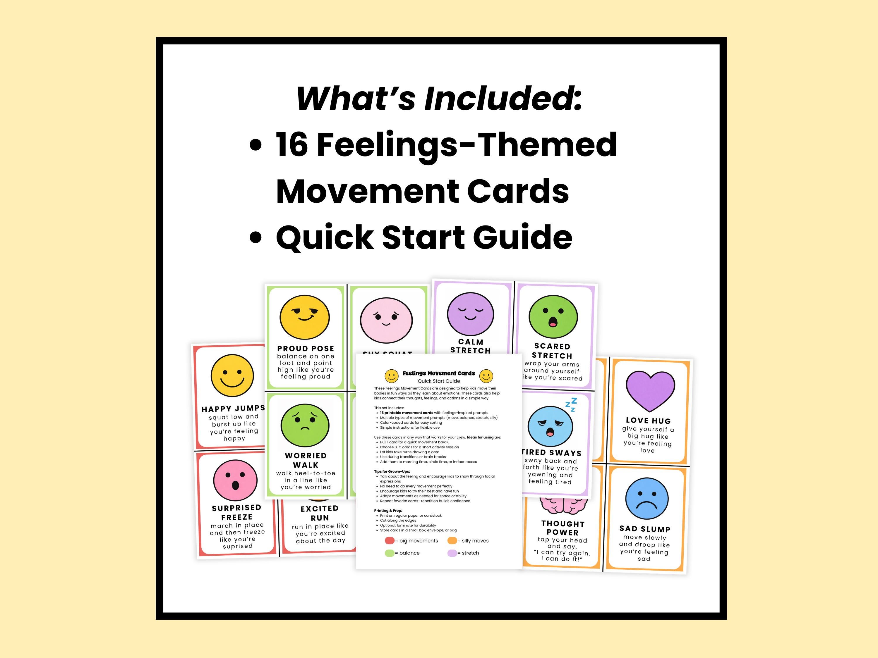 Feelings Movement Cards for Kids | Emotions Activities | Social ...