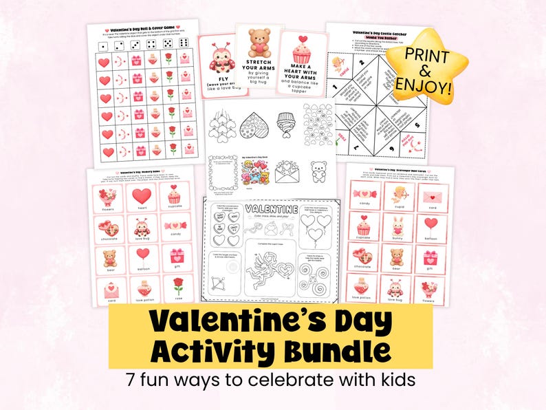 Valentine's Day Activity Bundle for Kids | Printable Valentine Games ...