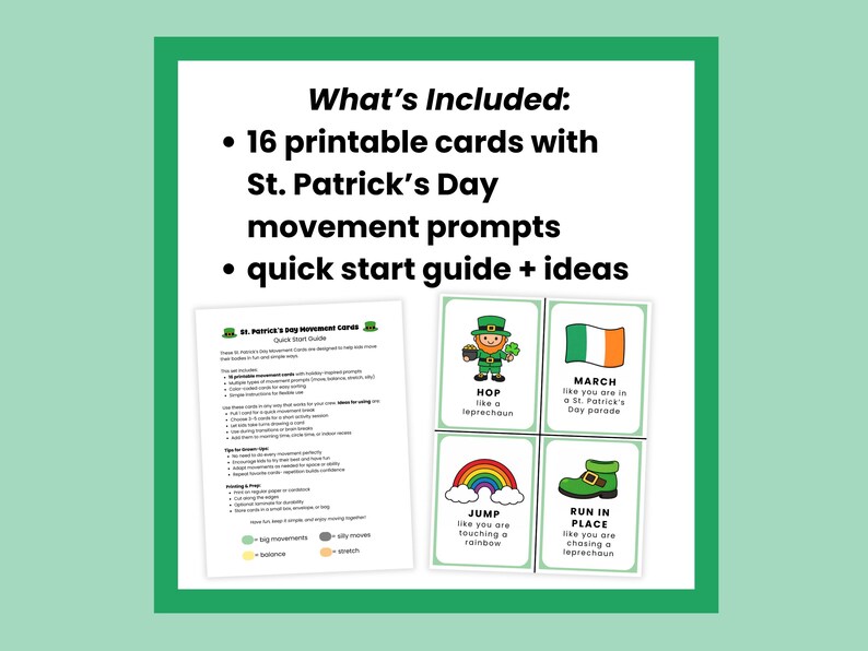 St. Patrick’s Day Movement Cards for Kids | Brain Breaks & Gross Motor ...