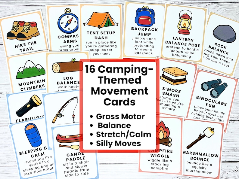 Camping Movement Cards for Kids | Brain Breaks, Gross Motor Activities ...
