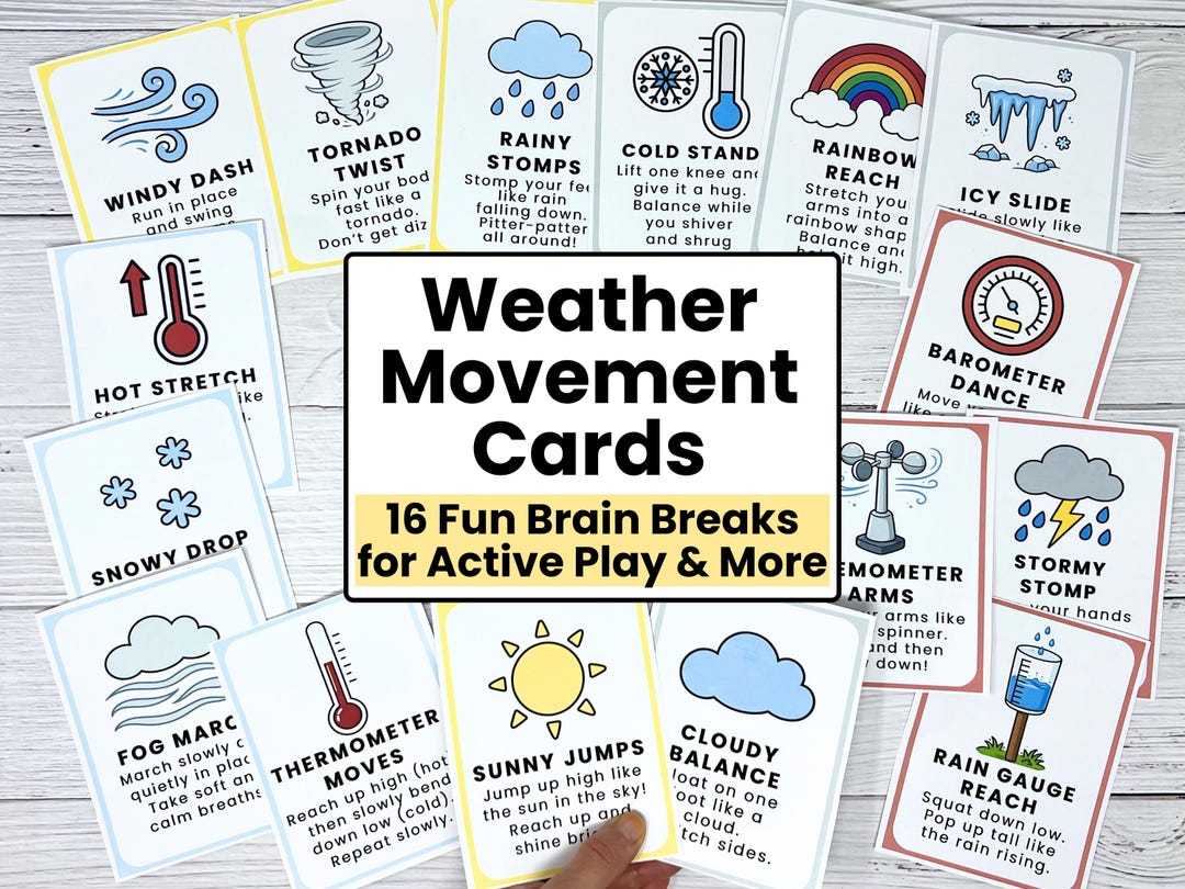 Weather Movement Cards for Kids | Brain Break Cards | Circle Time ...