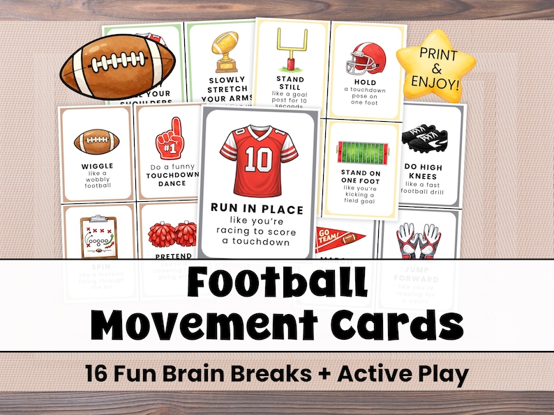 Football Movement Cards for Kids | Fun Brain Breaks & Indoor Gross ...