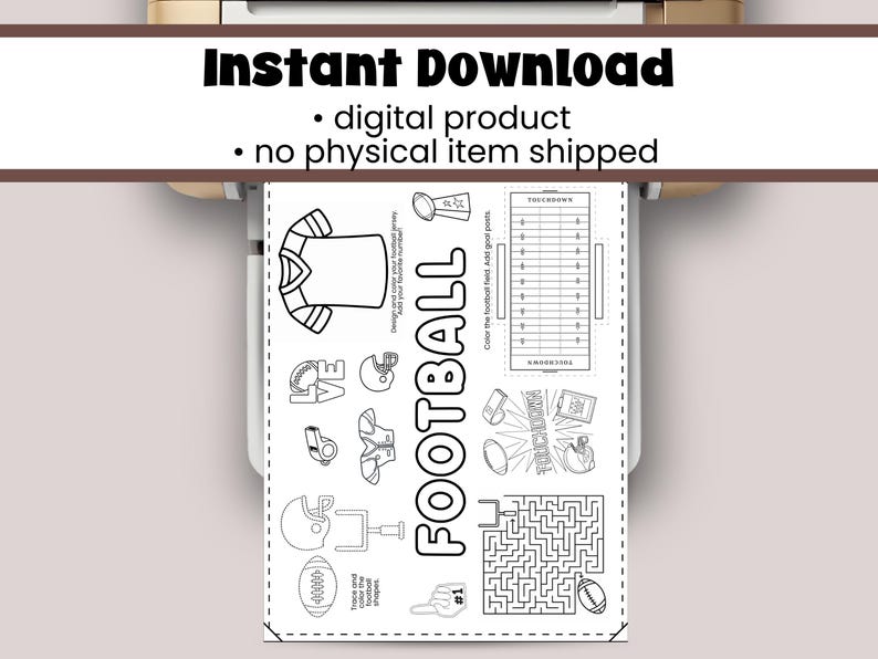 Football Activity Placemat Printable for Kids | Sports Themed Coloring ...