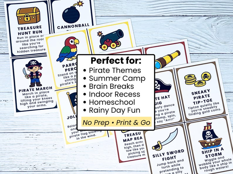 Pirate Movement Cards for Kids | Brain Breaks, Gross Motor Activity ...
