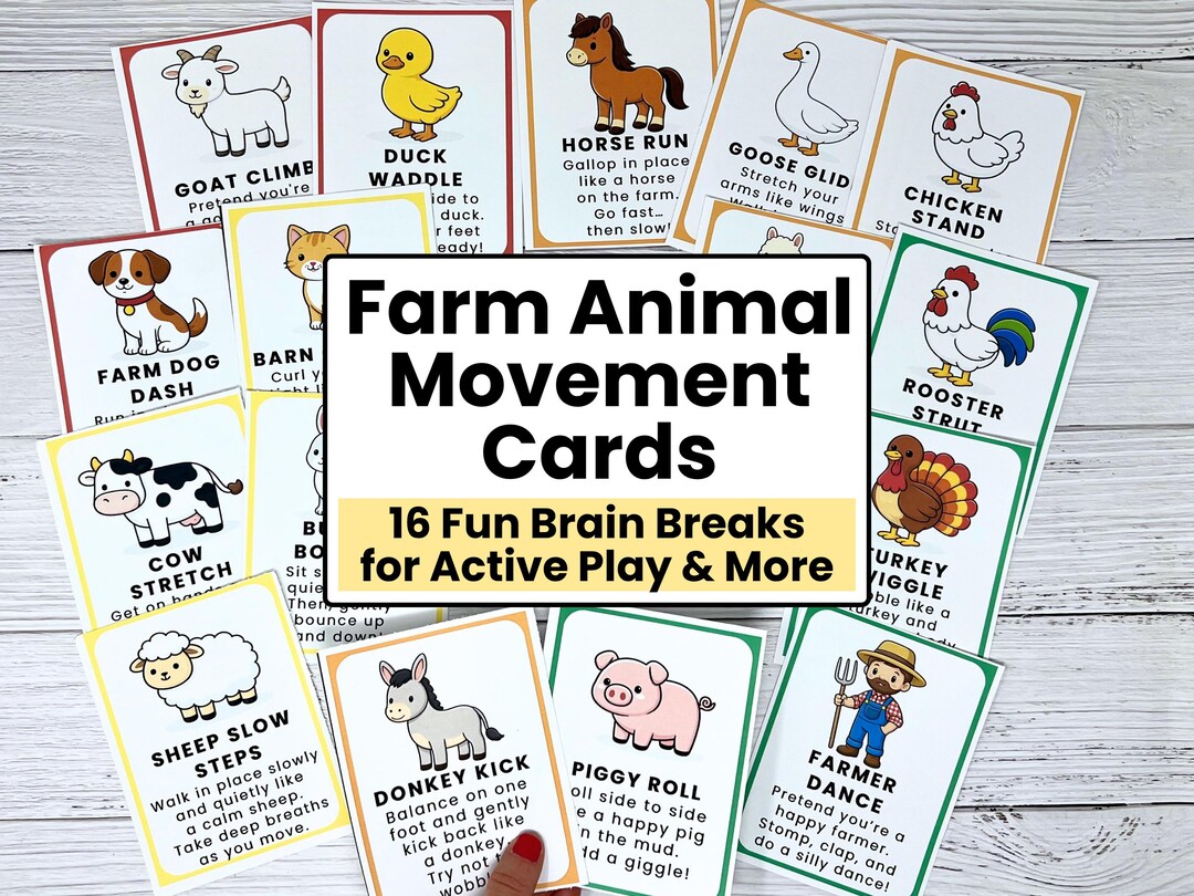 Farm Animal Movement Cards for Kids | Brain Breaks | Gross Motor ...