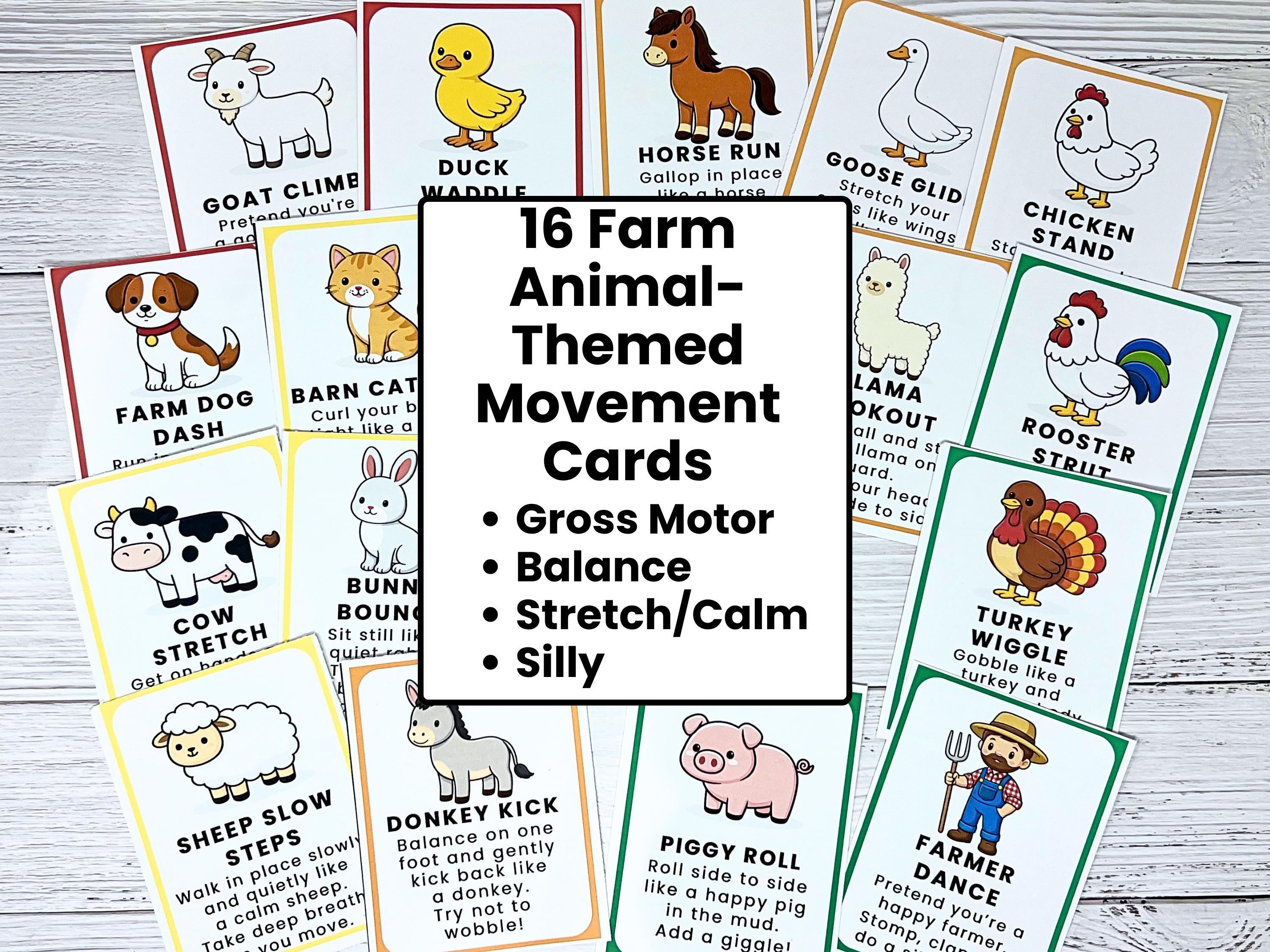 Farm Animal Movement Cards for Kids | Brain Breaks | Gross Motor ...